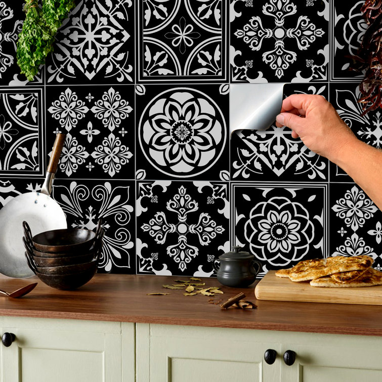 World Menagerie Gillard 48x Black Tile Stickers 15x15cm Kitchen Mosaic Tile Stickers Tile Transfers Decals Bathroom Reviews Wayfair